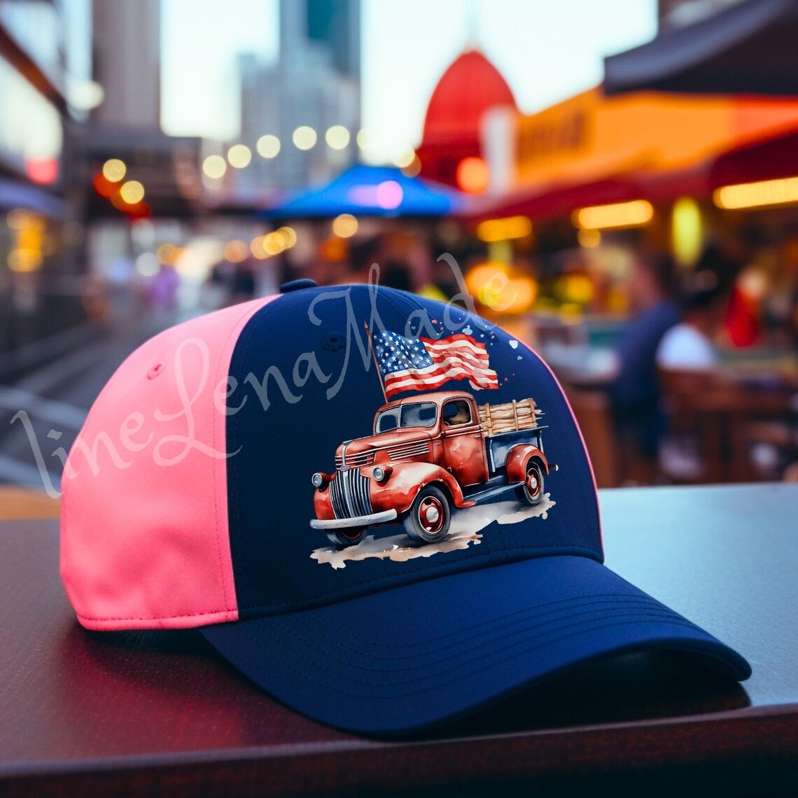 Watercolor PNG Truck With America Flag, Vintage Red Truck, High Quality ...