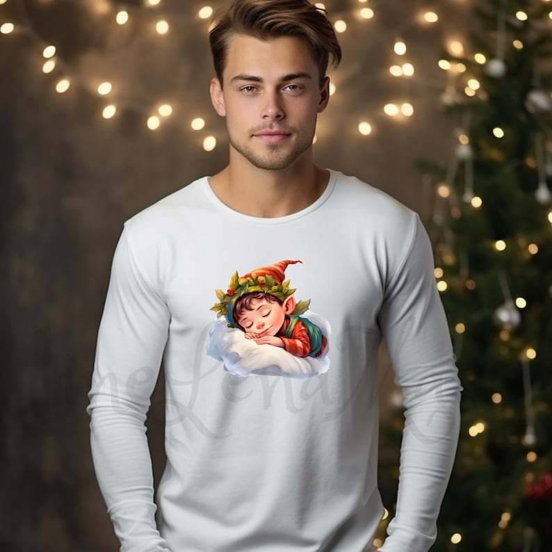 Cute Christmas Elf Sleeping on a Cloud in PNG and JPG Format - Etsy