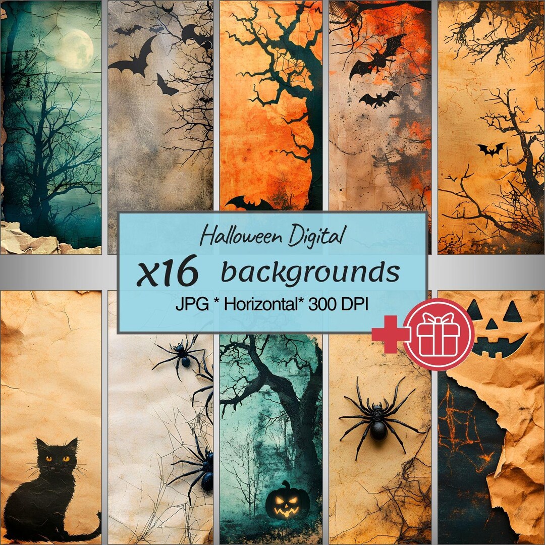 Halloween Digital Backgrounds, Set of 16 Horizontal Jpgs for ...
