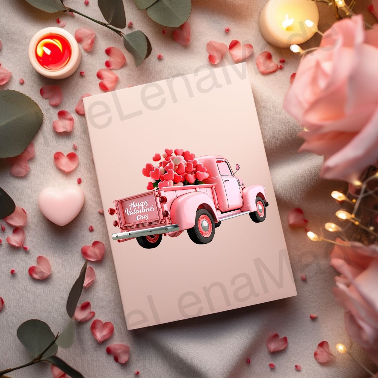 Vintage Pink Truck Valentine Day in Format PNG and JPG, Valentine's ...