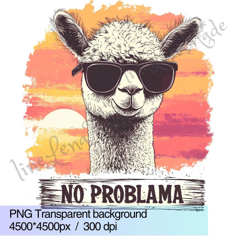 No Probllama, PNG Clipart for Printing, Digital Illustration, Vintage ...