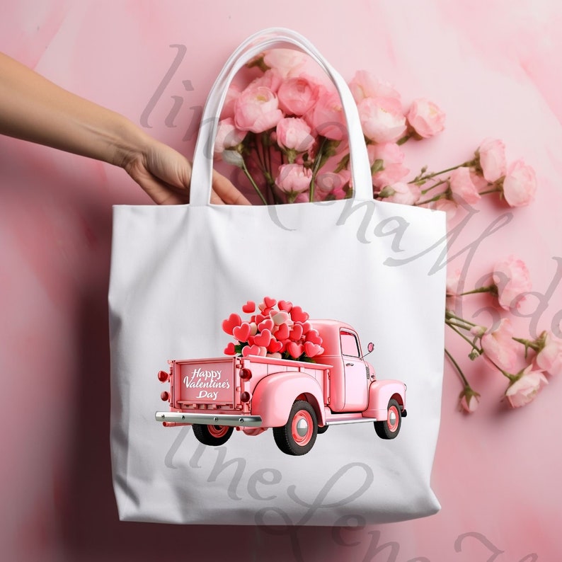 Vintage Pink Truck Valentine Day in Format PNG and JPG, Valentine's ...