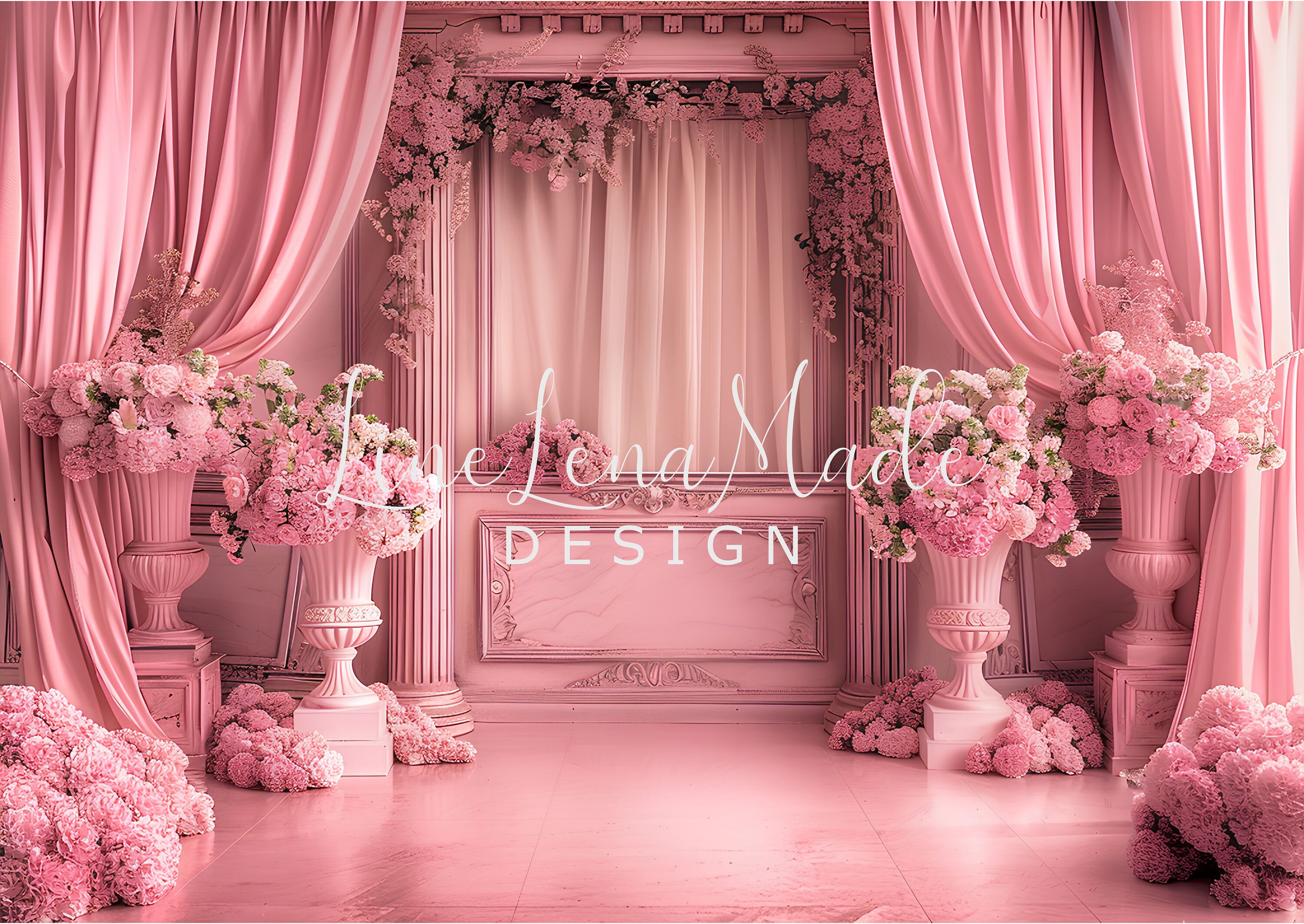 Photo Background With Pink Flowers and Columns, Maternity Backdrop ...
