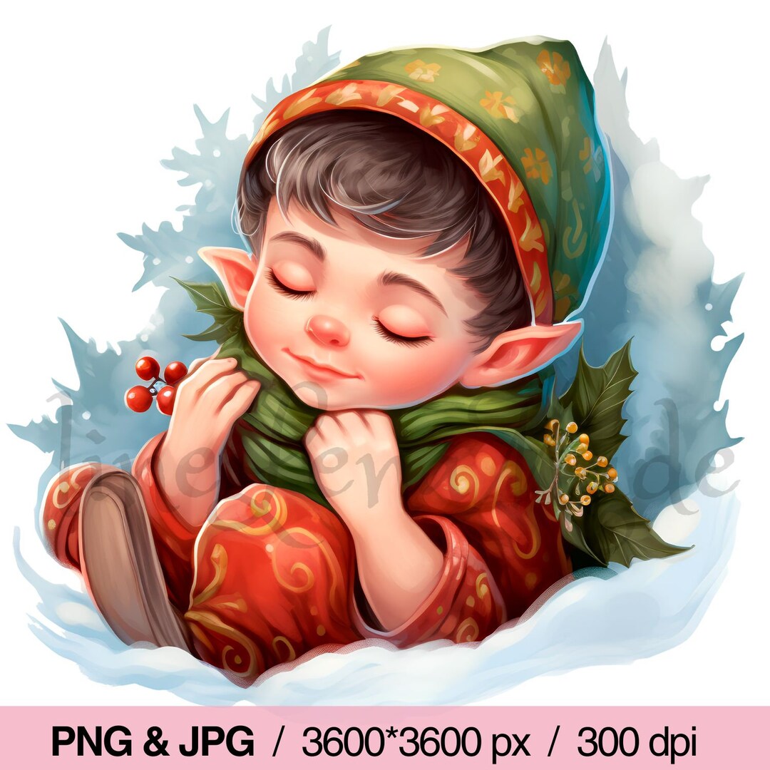 Christmas Elf Sleeping on a Cloud in PNG and JPG Format, Christmas Elf ...