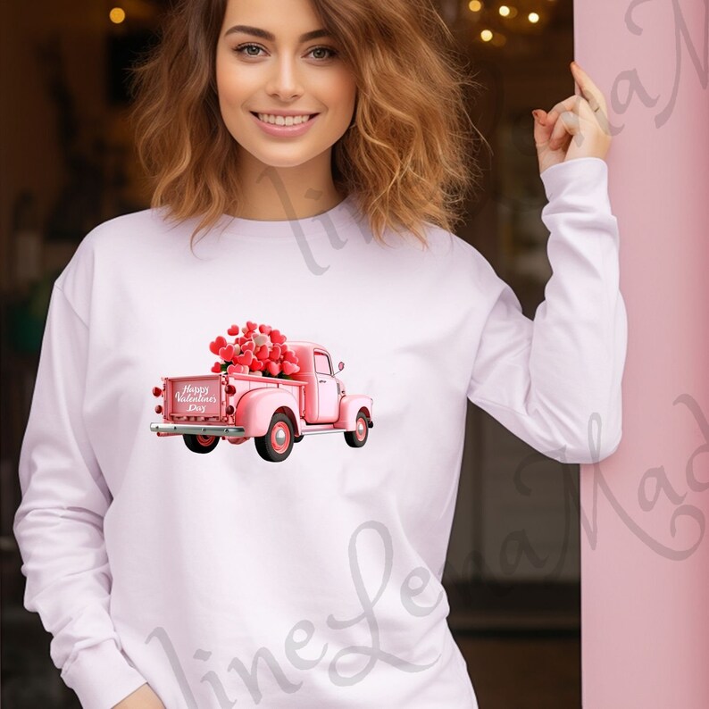 Vintage Pink Truck Valentine Day in Format PNG and JPG, Valentine's ...