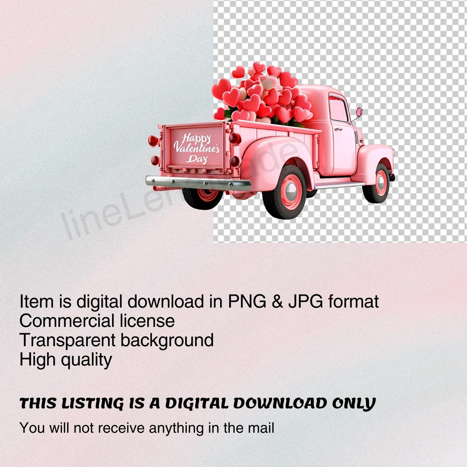 Vintage Pink Truck Valentine Day in Format PNG and JPG, Valentine's ...