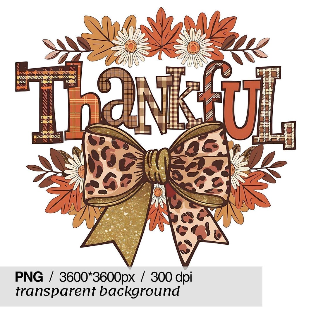 Thankful Coquette Bow Leopard Design Png, Embroidery Fall Png, Autumn ...