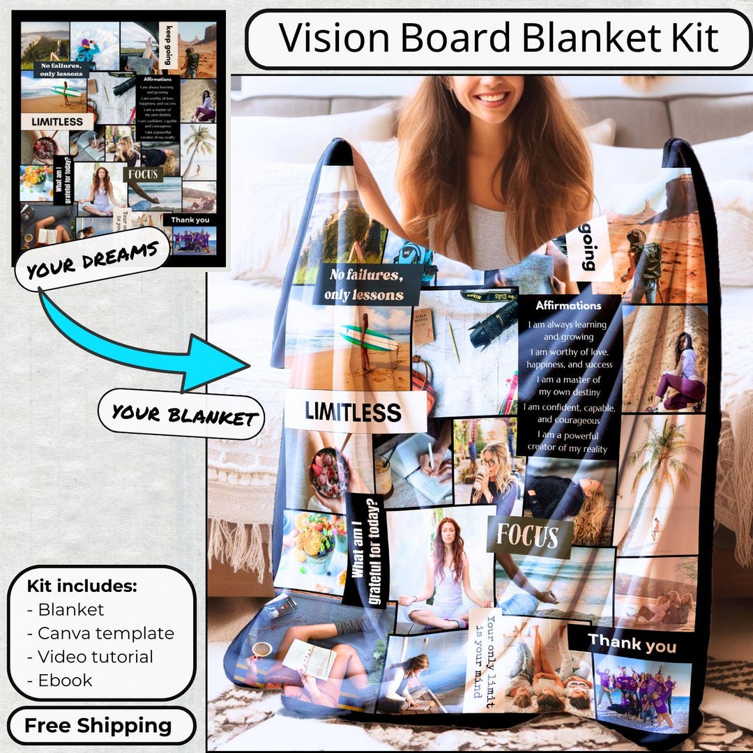 Custom Vision Board Velveteen Plush Blanket Personalized Blanket, Cozy ...