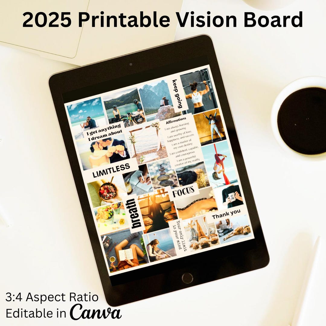 2025 Printable Vision Board Template Tablet Wallpaper Minimalist ...