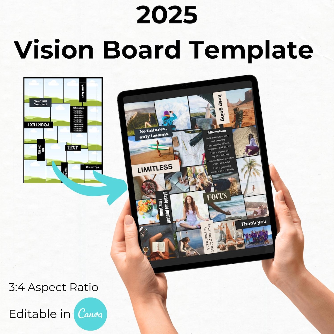 Printable 2025 Digital Vision Board Template Tablet Wallpaper ...