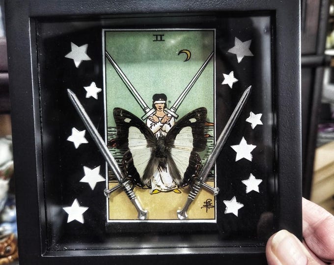 Two of Swords Tarot Shadow Box With Real Butterfly – Gothic Curio Tarot ...