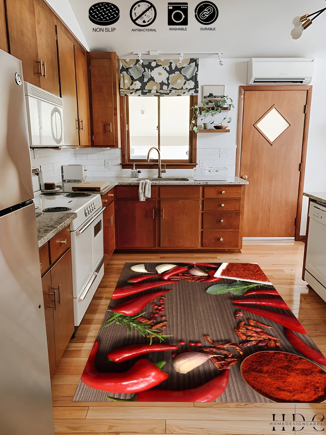Red Pepper Kitchen Decor Mat / Washable Kitchen Rug / Non-slip Kitchen ...