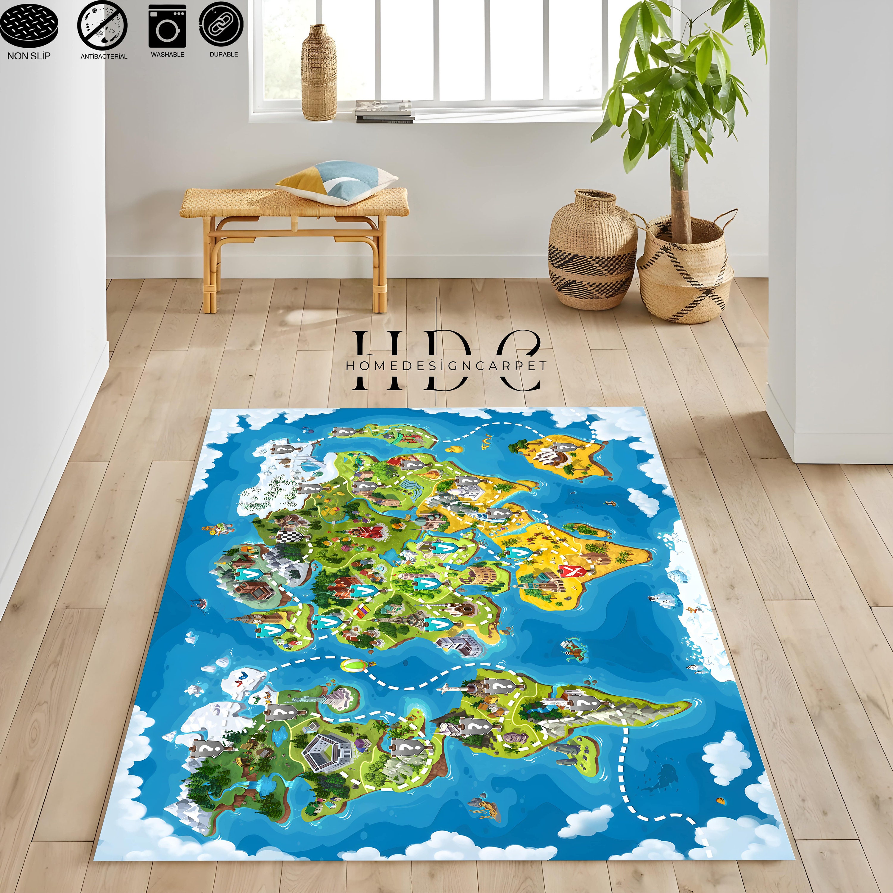 Kids Room Map Rug / Kindergarten Decor Rug / Soft Play Mat / Nursery ...