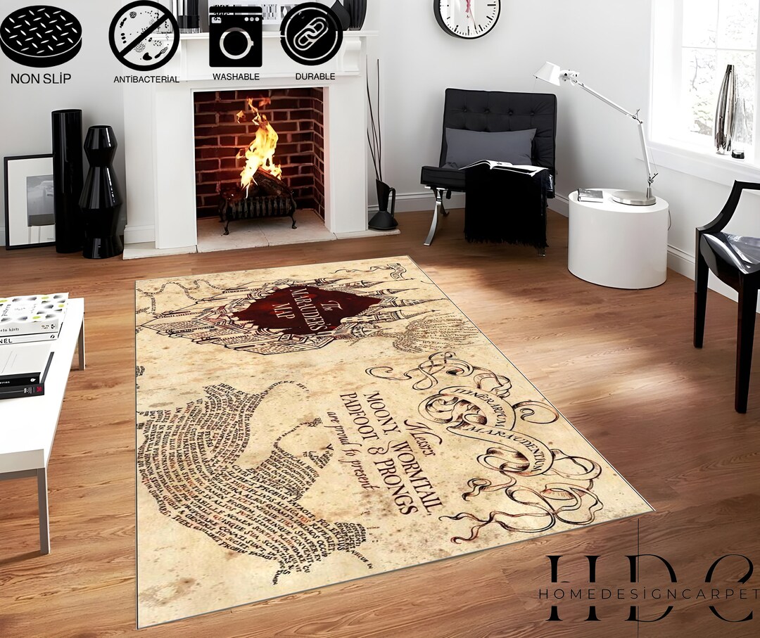 Marauders Map Rug / Wood Map Rug / Kids Play Nonslip Area Rug - Etsy