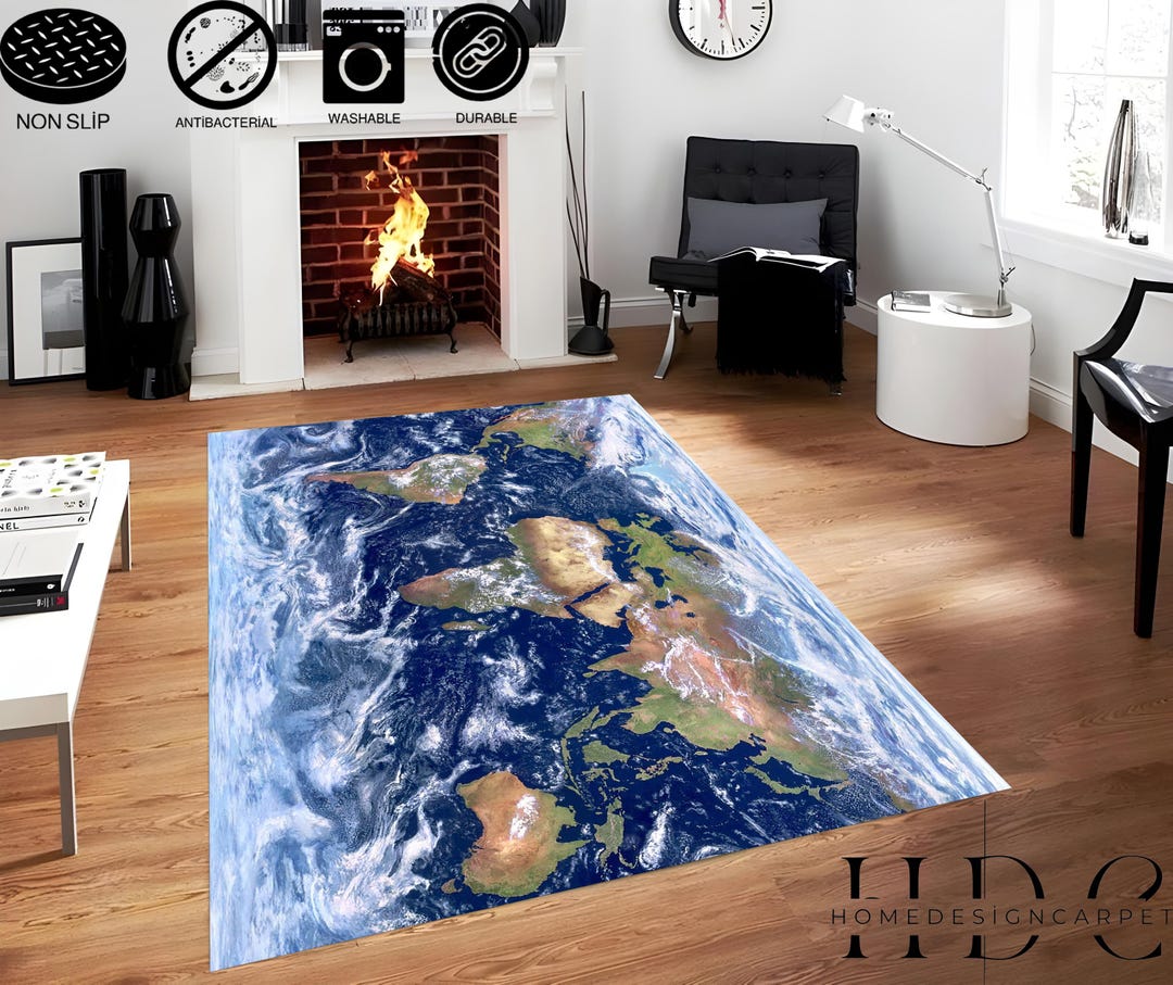 Blue and White World Map Rug / World Map Rug / Soft Area Rug / Washable ...