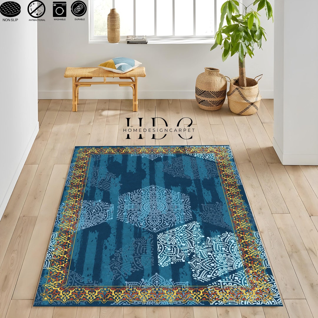 Modern Blue Pattern Rug / Modern Abstract Rug / Salon Rug / Shape Rug ...
