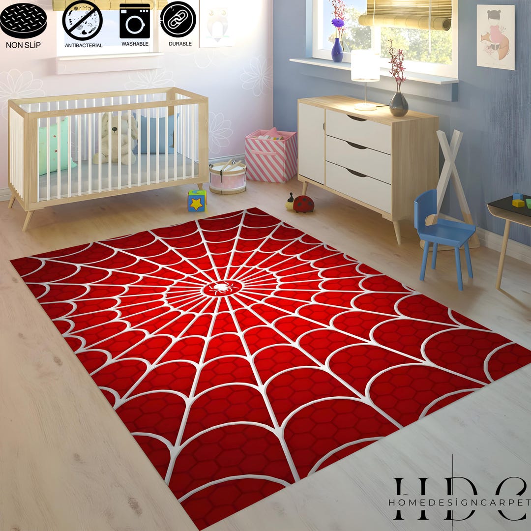 Spider Web Rug / Modern Area Rug / Red Area Rug / Spider Rug / Boy Room ...
