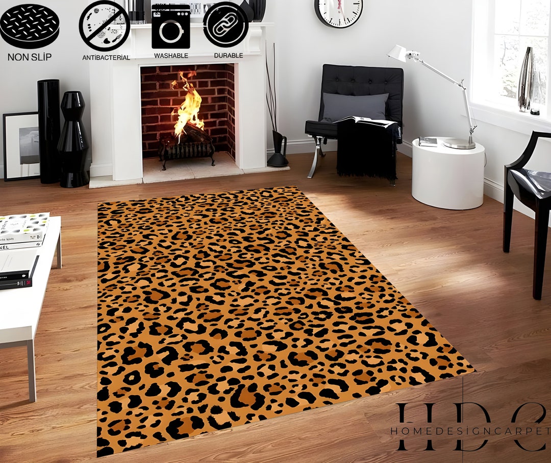Leopard Design / Yellow and Black Rug / Leopard Rug / Animal Rug ...