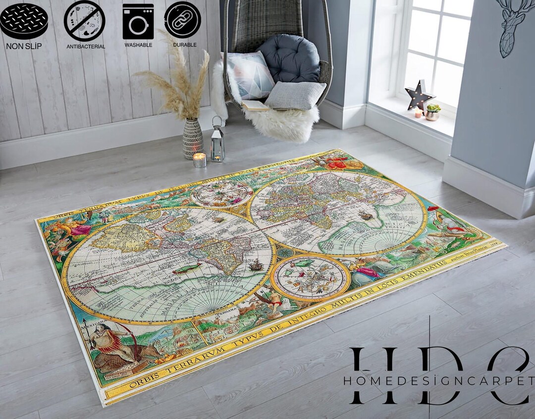 Colorful World Map Rug / World Map / Soft Area Rug / Washable Mat ...