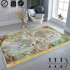 Colorful World Map Rug / World Map / Soft Area Rug / Washable Mat ...