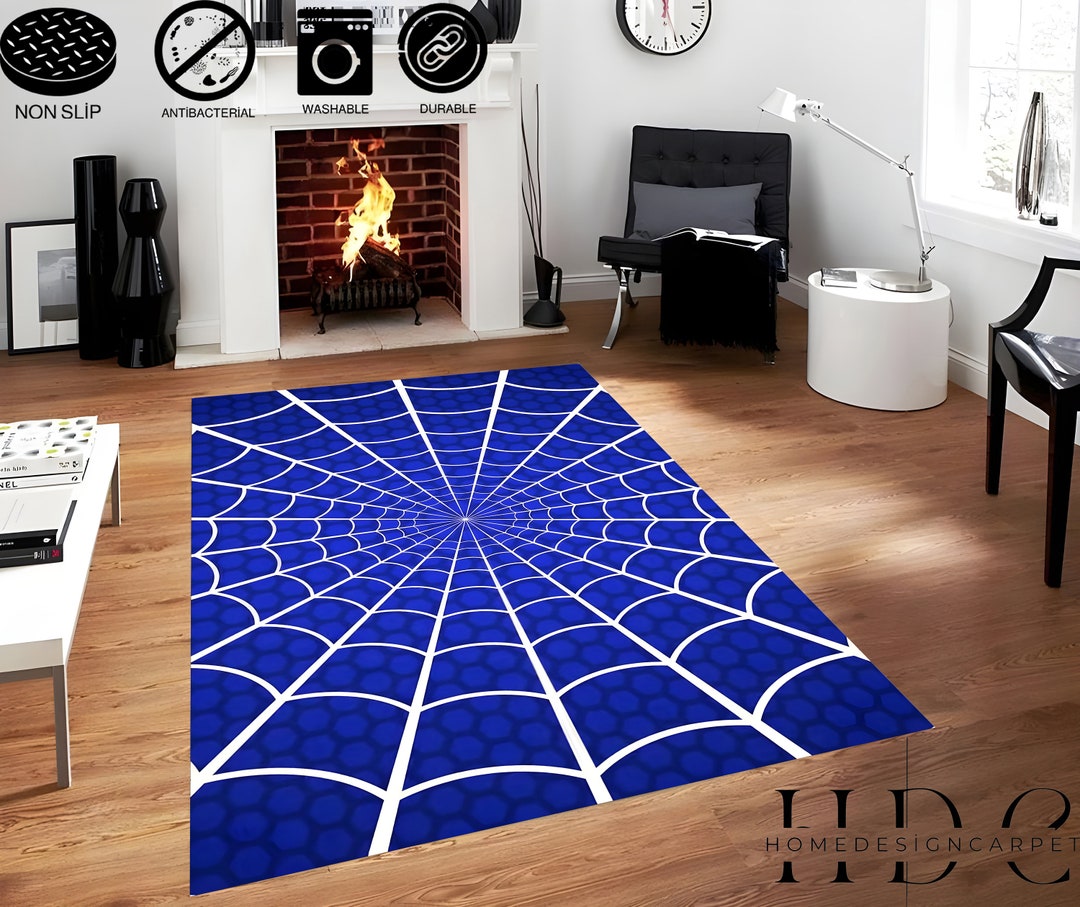 Spider Web Rug / Modern Area Rug / Blue Rug / Spider Rug / Boy Room Rug ...