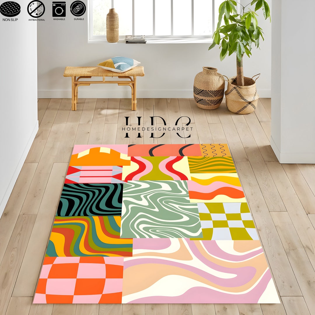 Abstract Geometric Shapes Rug / Dorm Decor / Mid Century Modern Rug ...