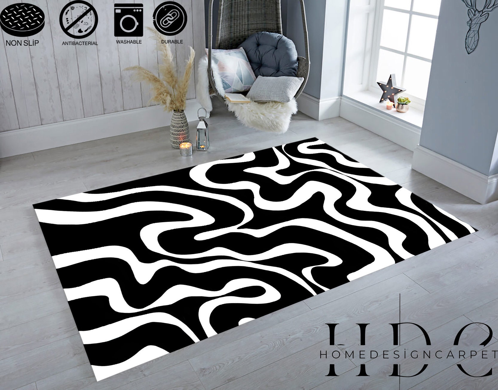 Design Pattern Rug / Modern Rug / Minimalist Rug / Black and White Rug ...