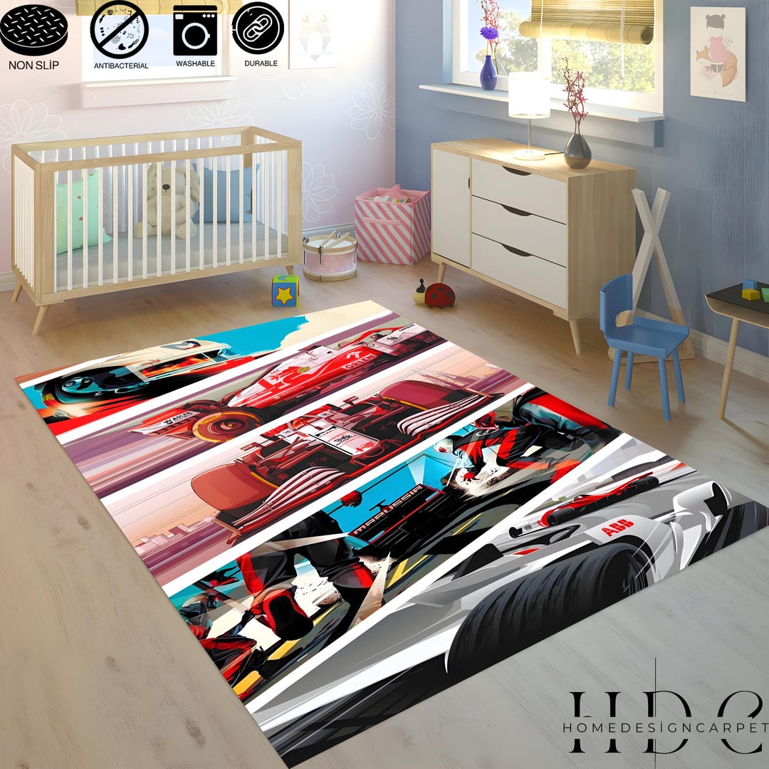 F1 Car Area Rug / Formula One Rugs / Boy Room Rug / Car Mat / Car Rug ...