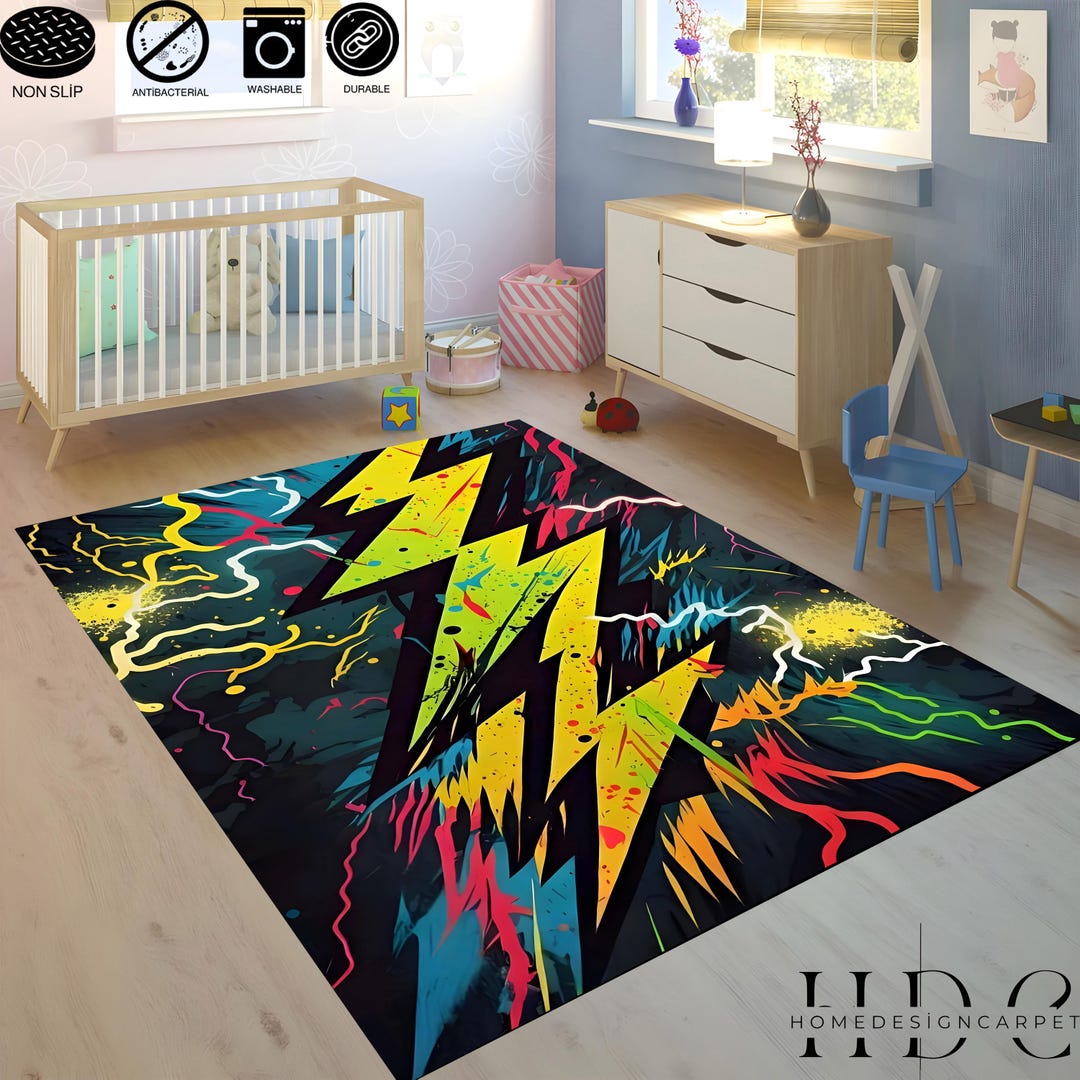 Lightning Pattern Rug / Lightning Rug / Printed Rug / Area Rug / Gift ...
