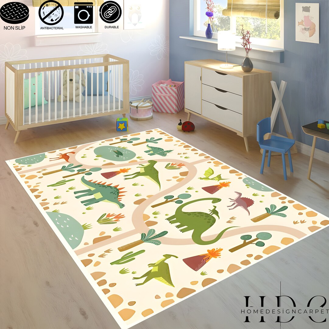 Dinosaurs Pattern Rug / Dino Nursery Rug / Kid's Room Rug / Nursery ...
