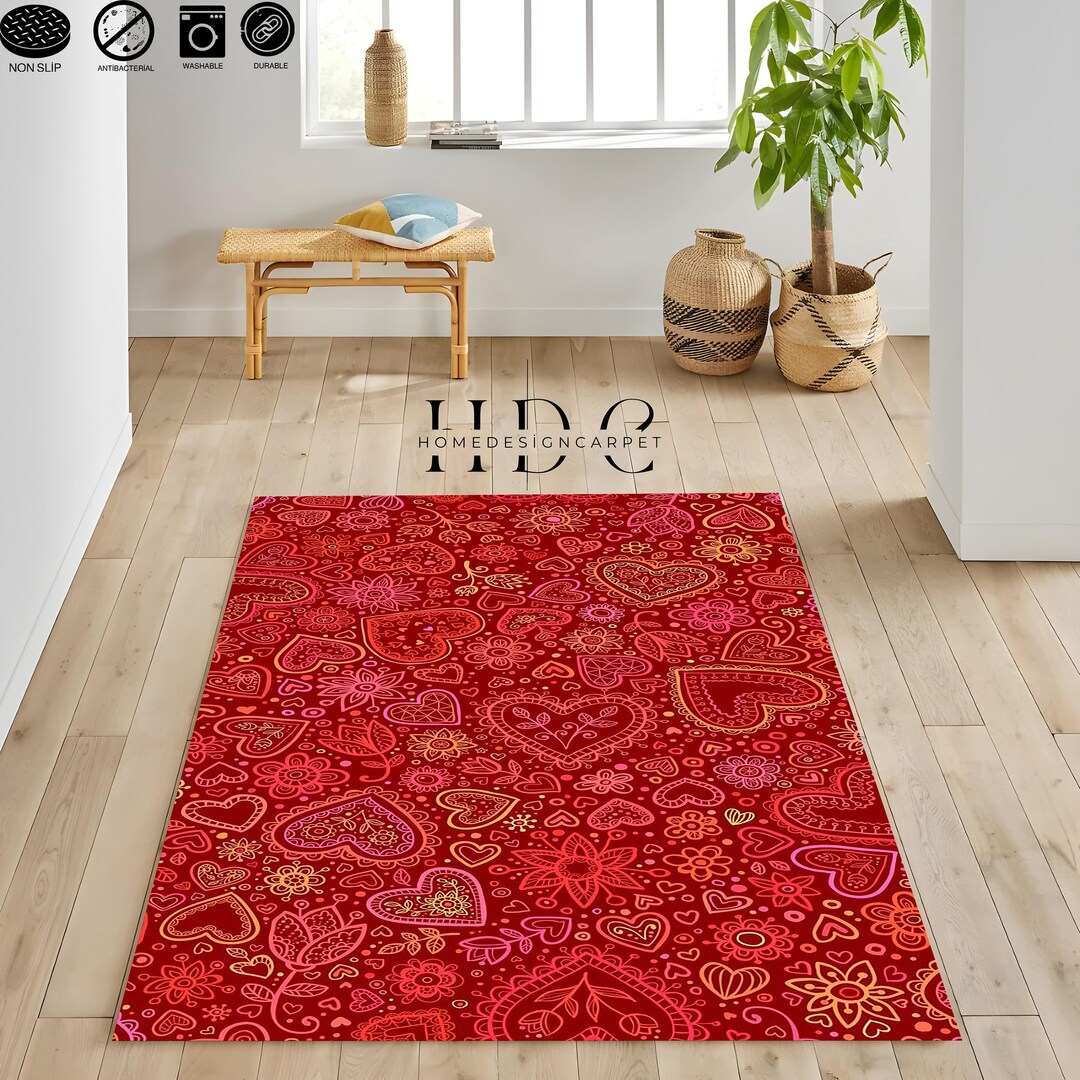 Red Girl Room Rug / Heart Rug / Red Rug / Kids Rug / Living Room Rug ...