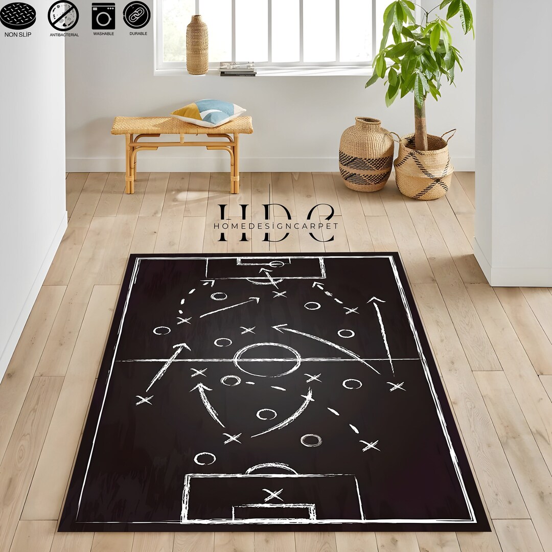 Football Field Patternarea Rug / Black Rug / Football Ball Decor Rug ...