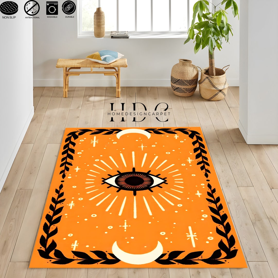 Evil Eye Nazar Bath Mat / Colorful Bathroom Décor / Yellow Area Rug ...