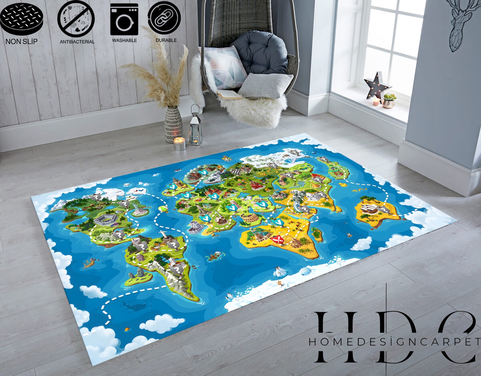 Kids Room Map Rug / Kindergarten Decor Rug / Soft Play Mat / Nursery ...