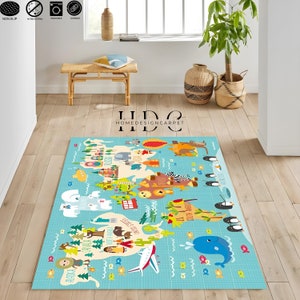 Large Cotton Kids Play Rug / Playroom Carpet / Cotton Nursery Map Mat ...