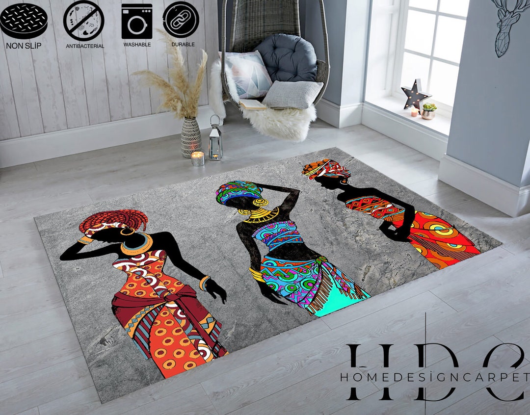 Dancing African Lady Rug / Retro African Rug / African Woman Rugs / Art ...