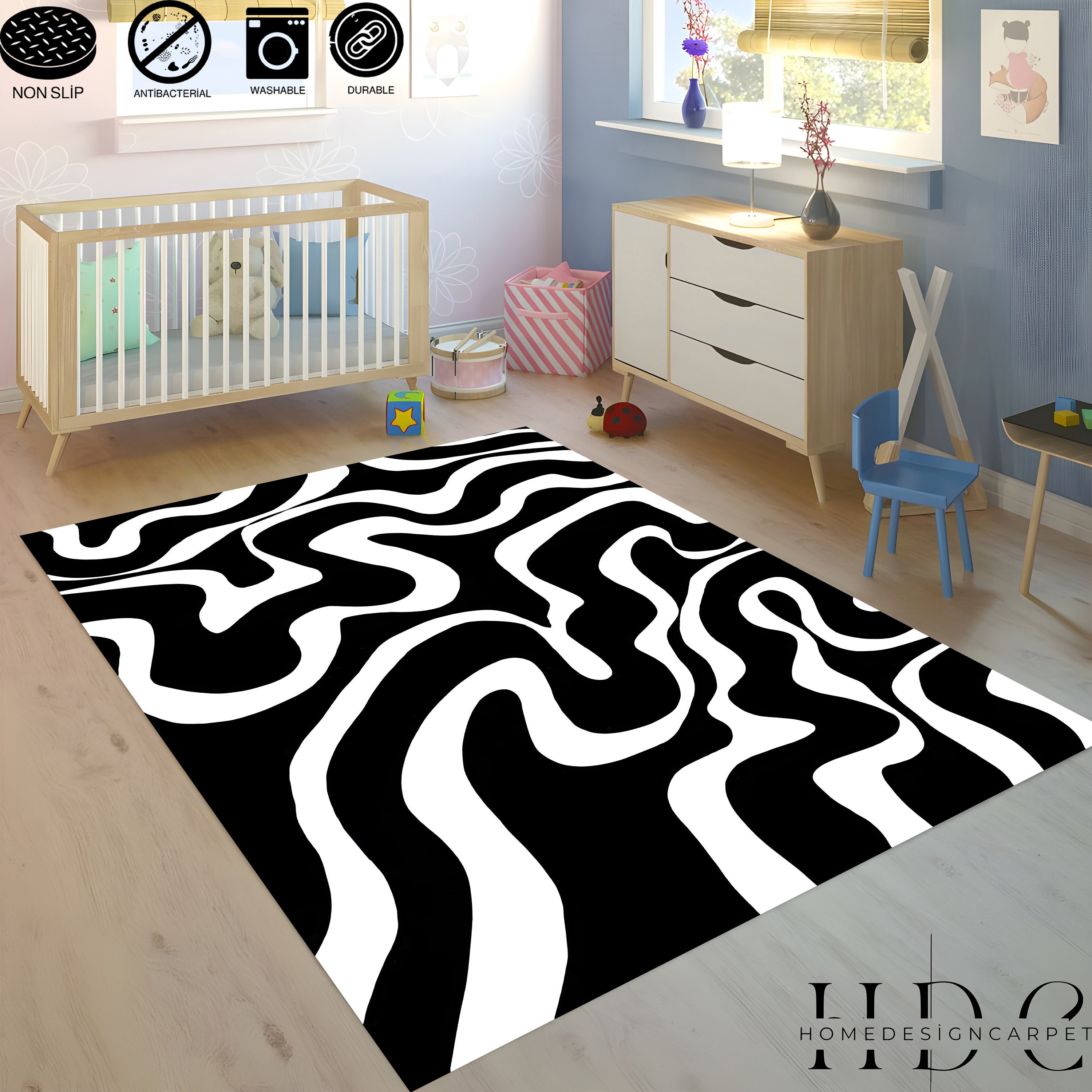 Design Pattern Rug / Modern Rug / Minimalist Rug / Black and White Rug ...