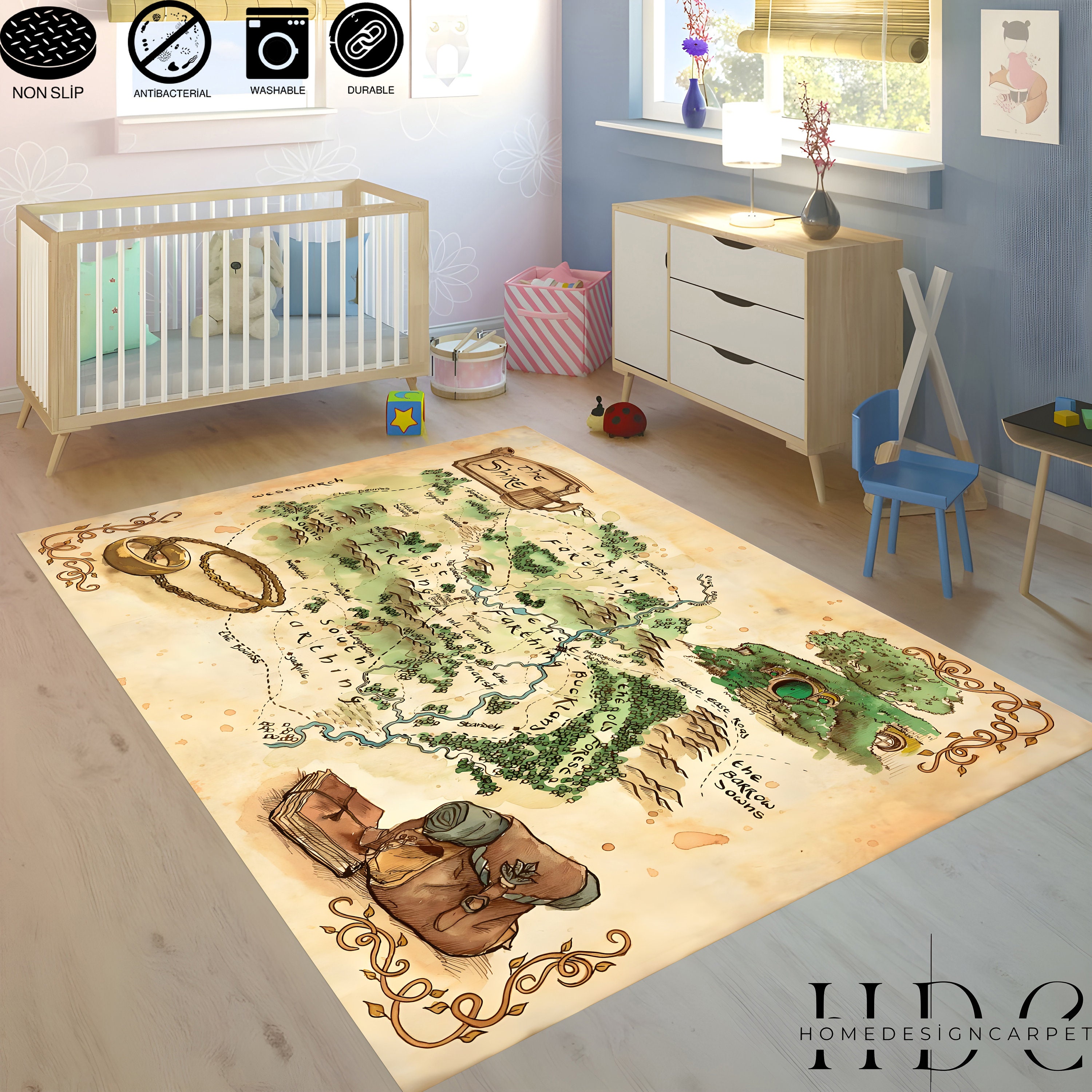 Middle Earth Map Rug / Vintage Rug / Soft Mat / Historical Map / Brown ...