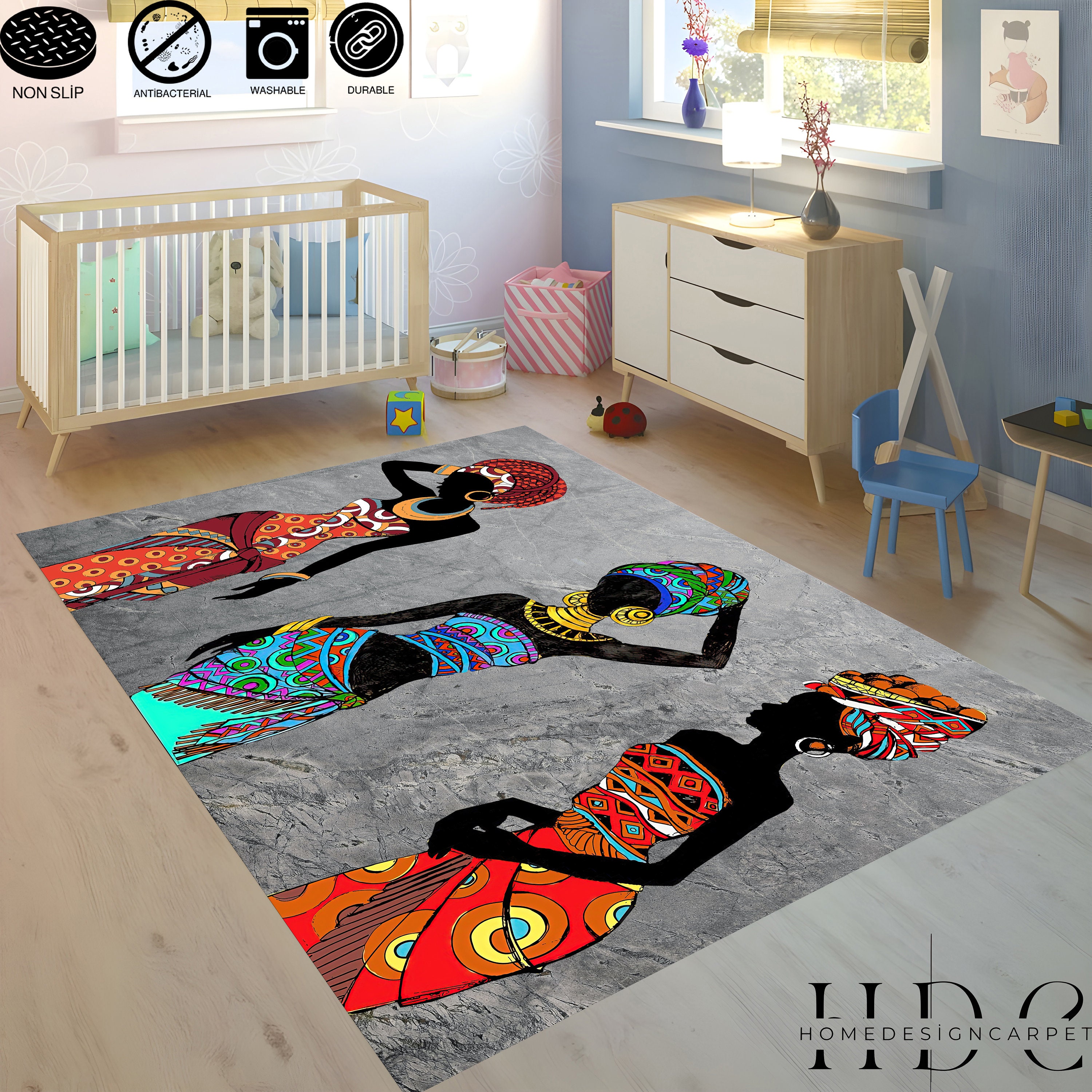 Dancing African Lady Rug / Retro African Rug / African Woman Rugs / Art ...