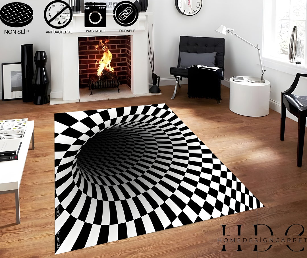 Vortex Carpet / Optical Illusion Rug / 3D Vortex Area Rug / Black and ...