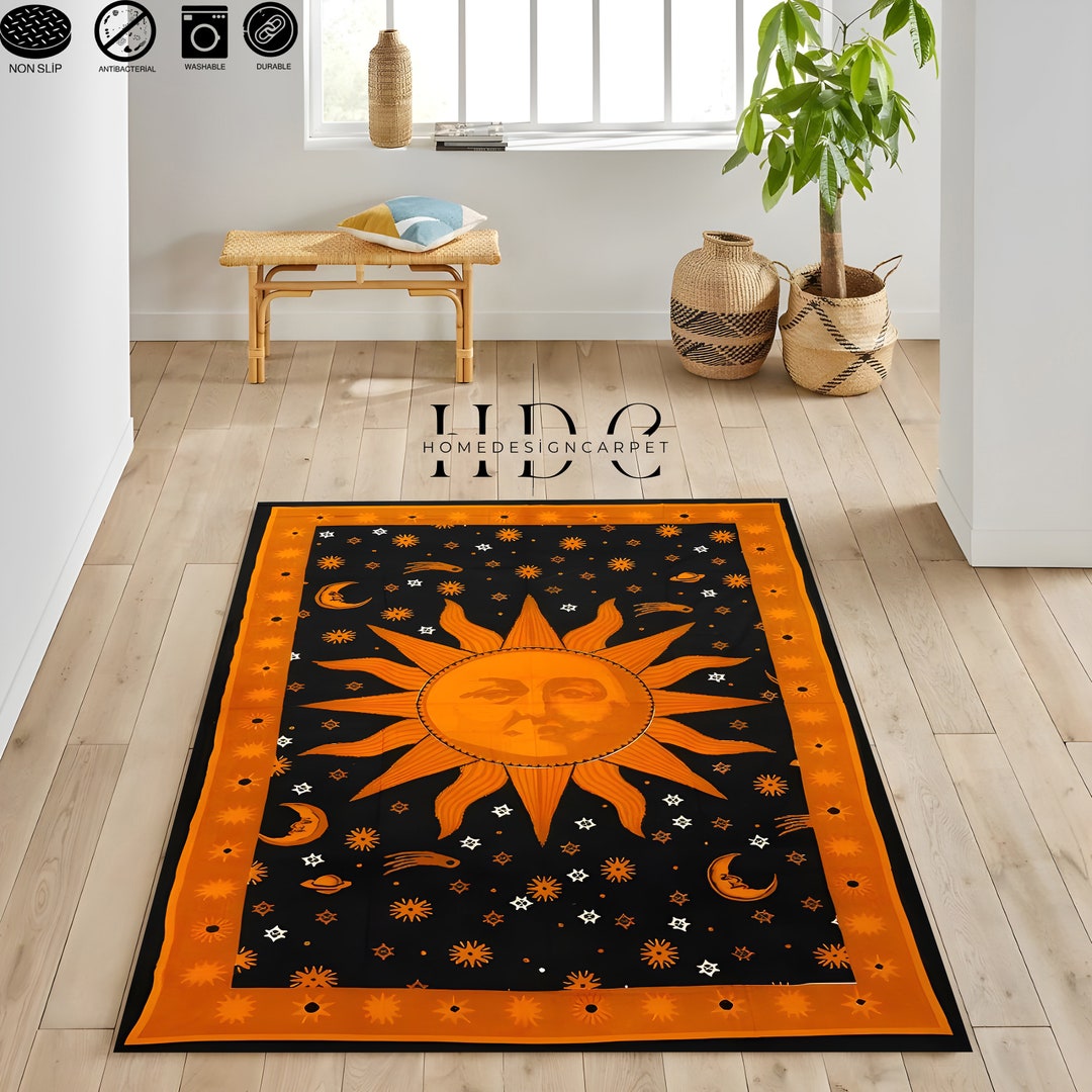 Vintage Sun Print Rug / Sun Rug / Aesthetic Rug / Chenille Rug / Non ...