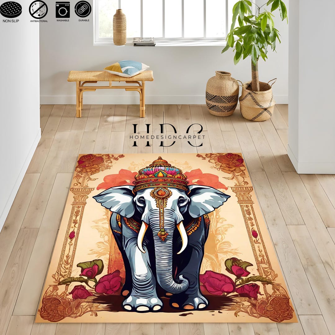 Vintage Elephant Pattern Rug, Indian Decor Rug, Elephant Area Rug ...
