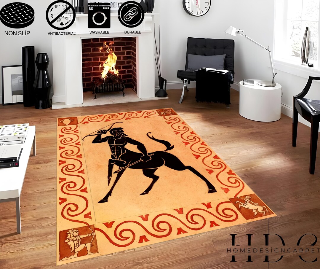 Artemis God Pattern Rug / Ancient Rug / Mythical Creature Motif Rugs ...