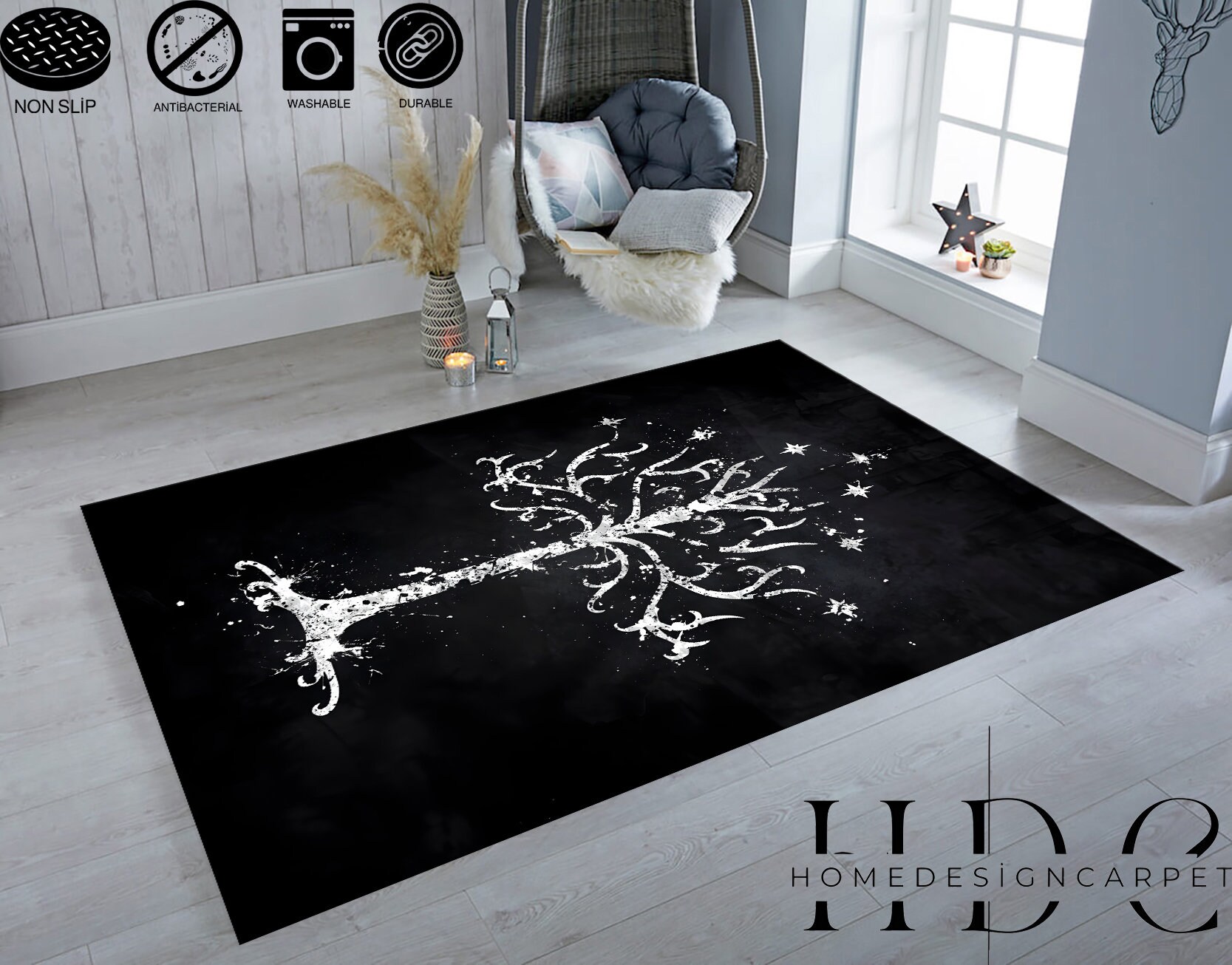 Tree of Life Rug / Black Decor / Tree of Life Decor / Tree of Life ...
