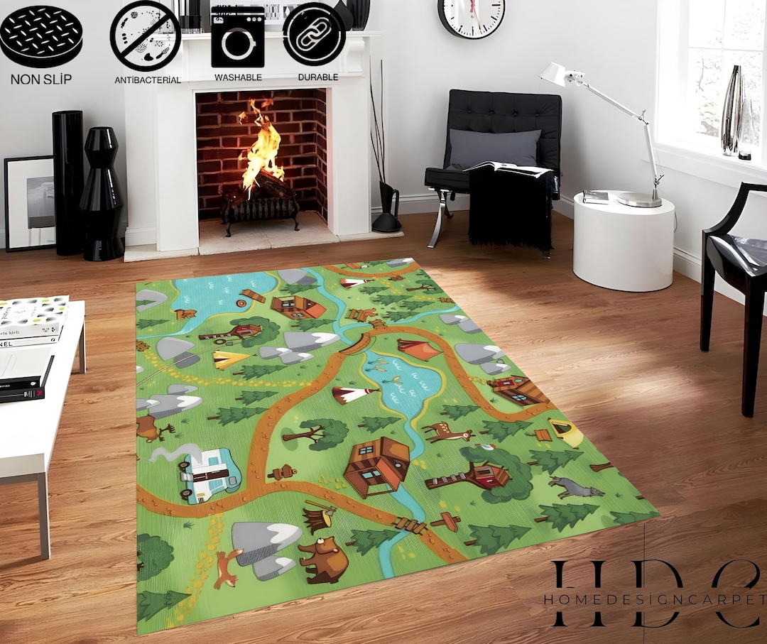 Forest and City Map / Kids Room Map Rug / Kindergarten Decor Rug / Soft ...
