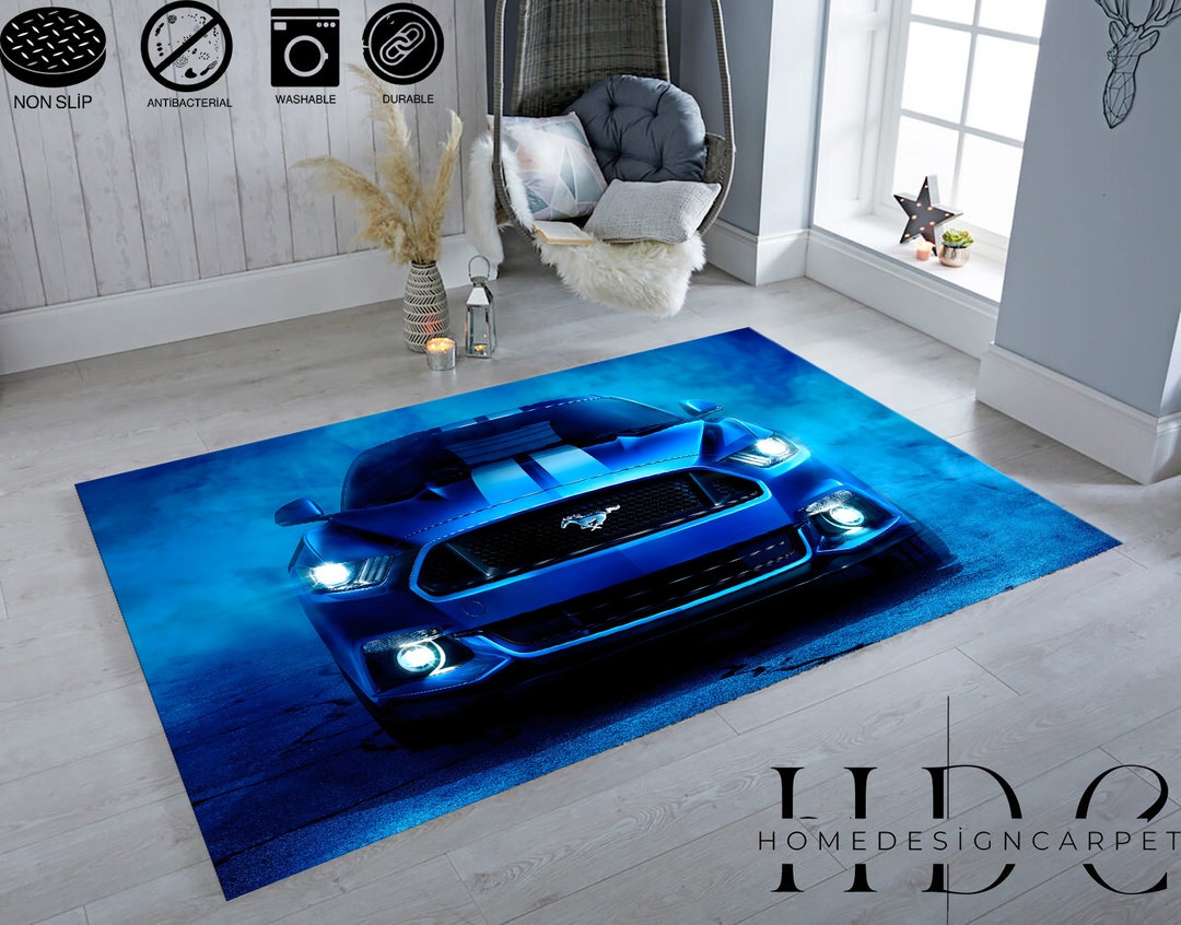 Ford Mustang Shelby Pattern Rug / Blue Car Rug / Ford Mustang Rug ...