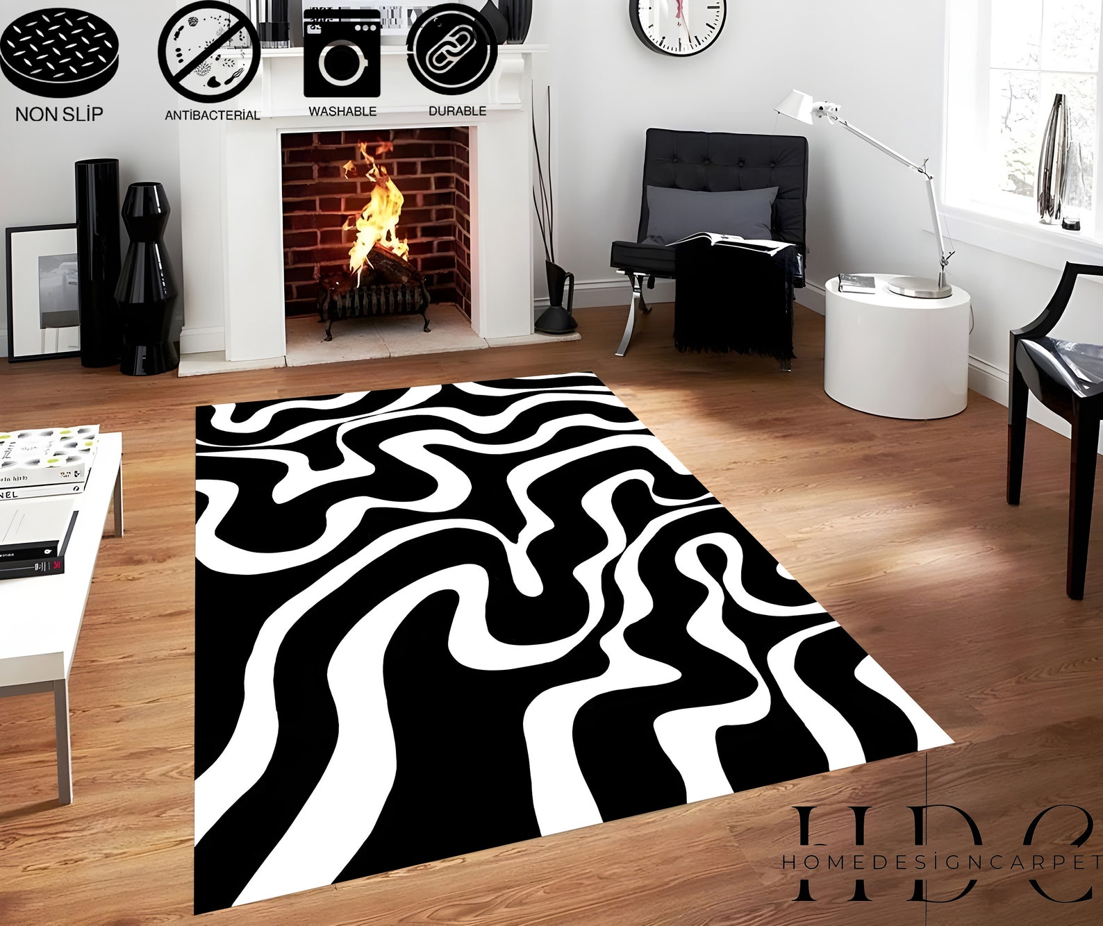 Design Pattern Rug / Modern Rug / Minimalist Rug / Black and White Rug ...