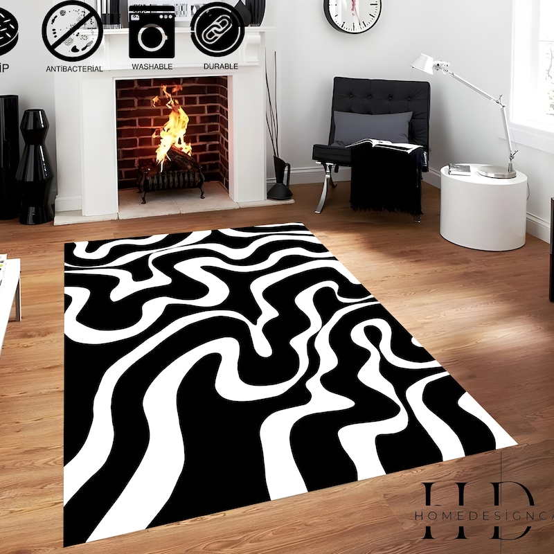 Black and White Rug - Etsy