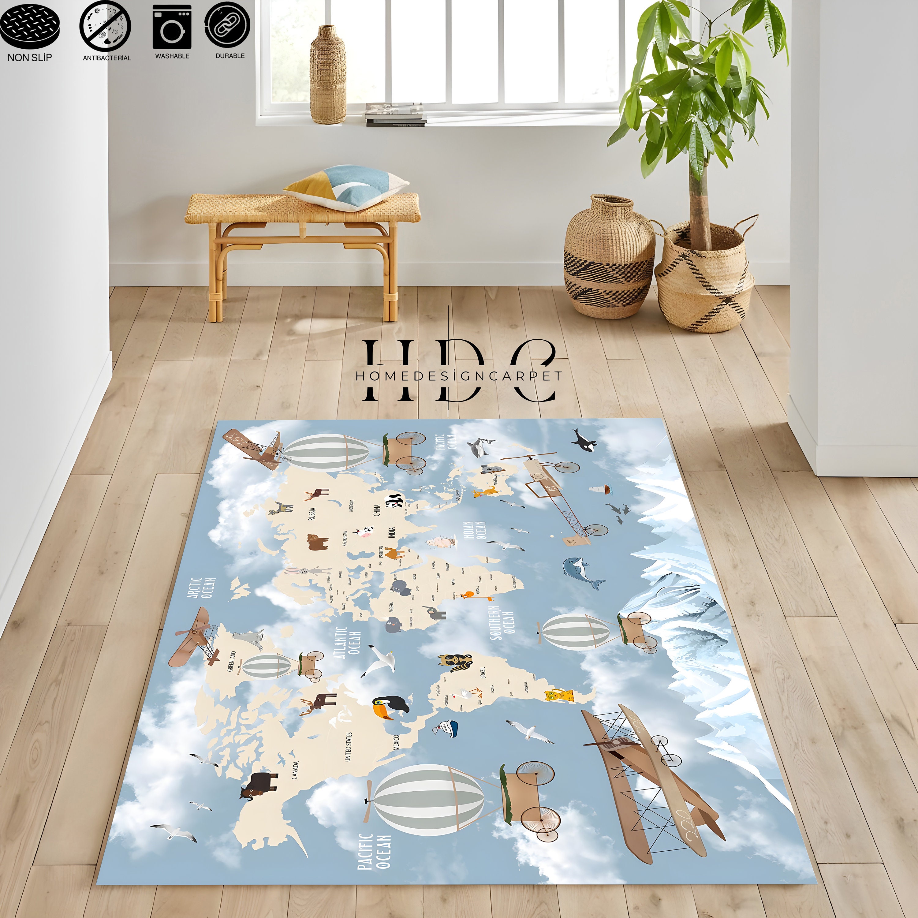 Cute World Map Rug / Soft Rug / Vintage Map Rug / Large Rug / Old World ...