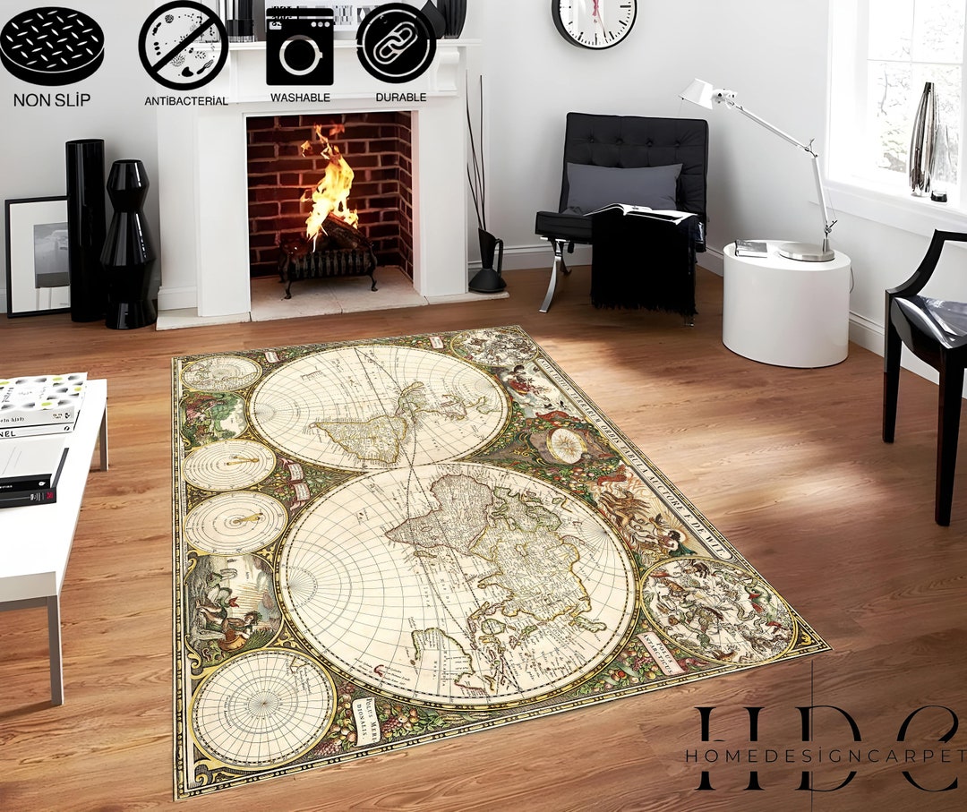 Vintage World Map Rug / Education Rug / Merry Christmas Gift / World ...